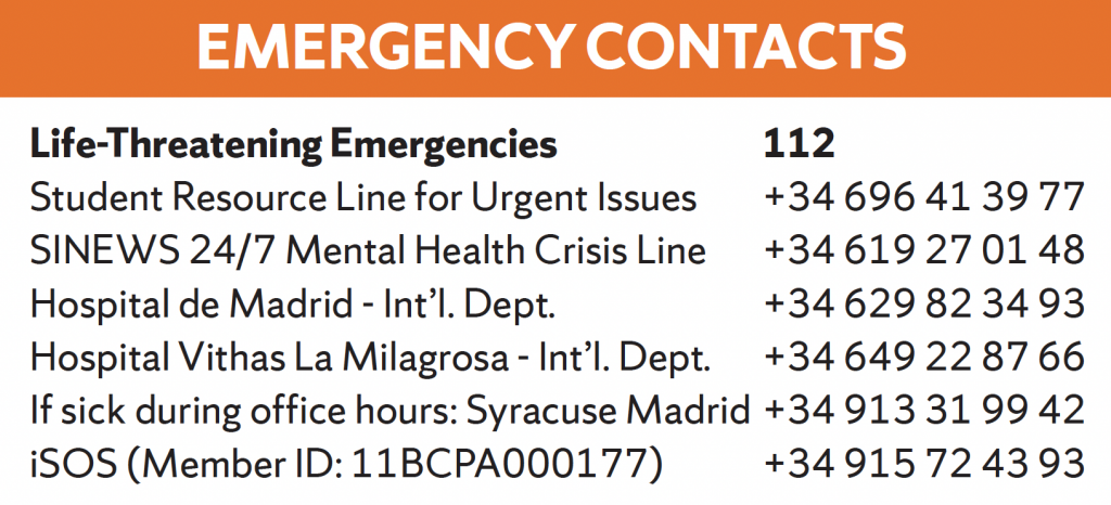 Important Contact Info - Madrid – Syracuse University